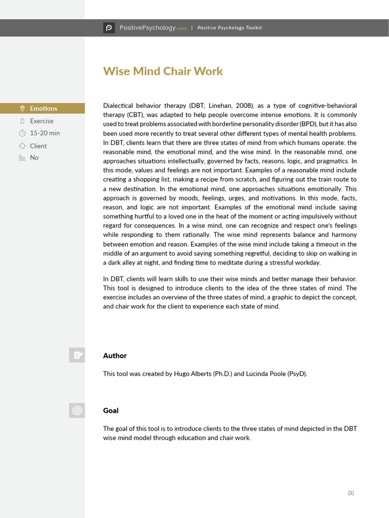 Wise Mind Chair Work | PDF | Dialectical Behavior Therapy | Mind