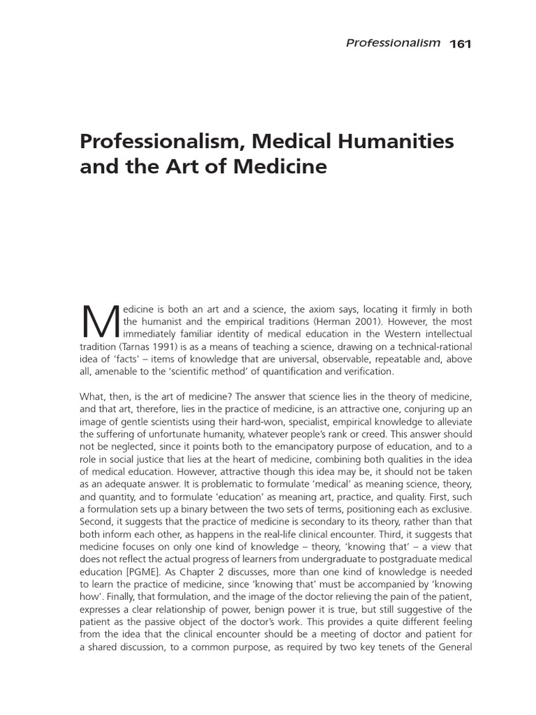 Professionalism, Medical Humanities and The Art of Medicine | PDF | Knowledge | Science