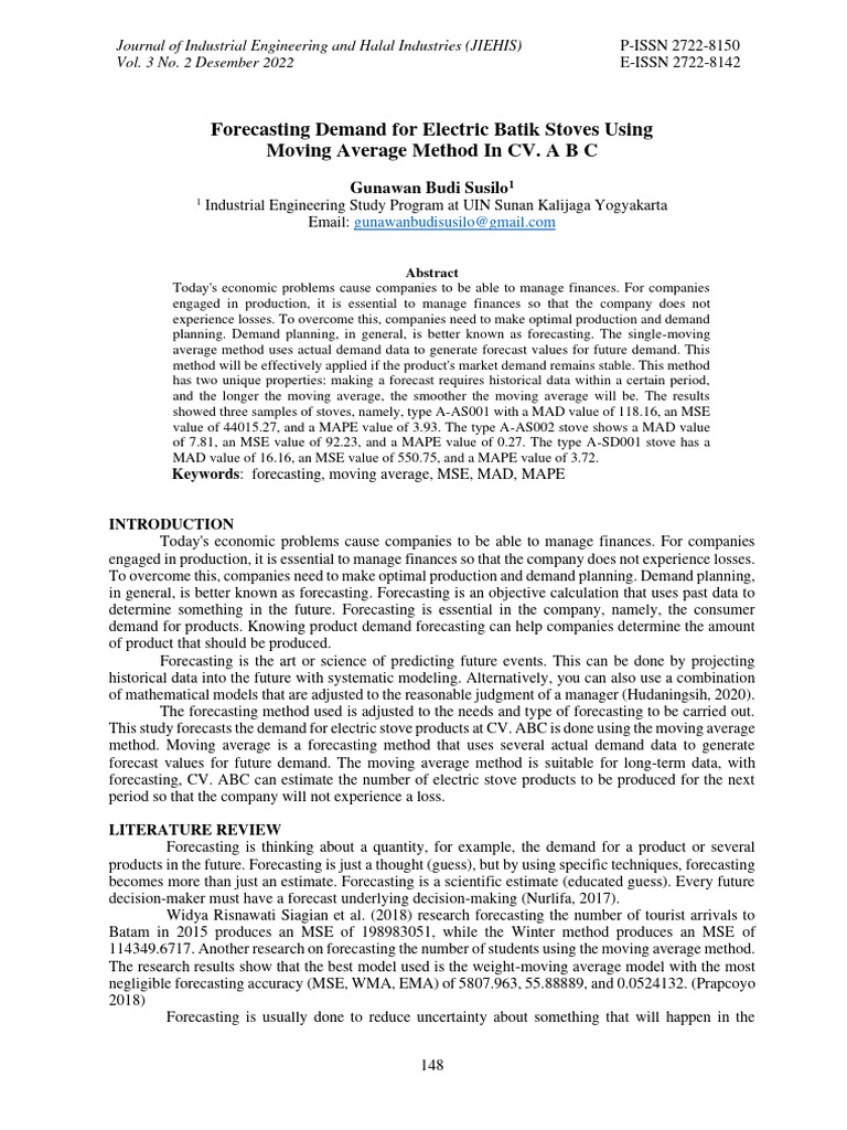 Forecasting Demand For Electric Batik Stoves Using | PDF | Forecasting ...