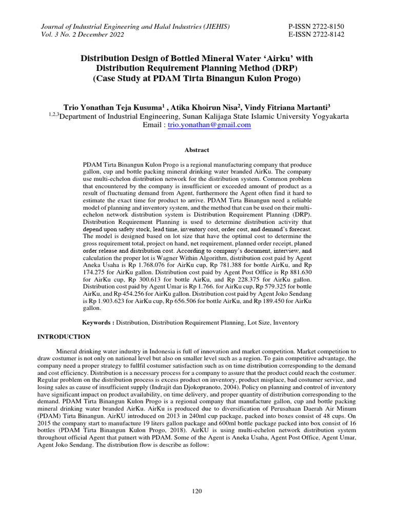 Distribution Design of Bottled Mineral Water Airku With Distribution Requirement Planning Method ...