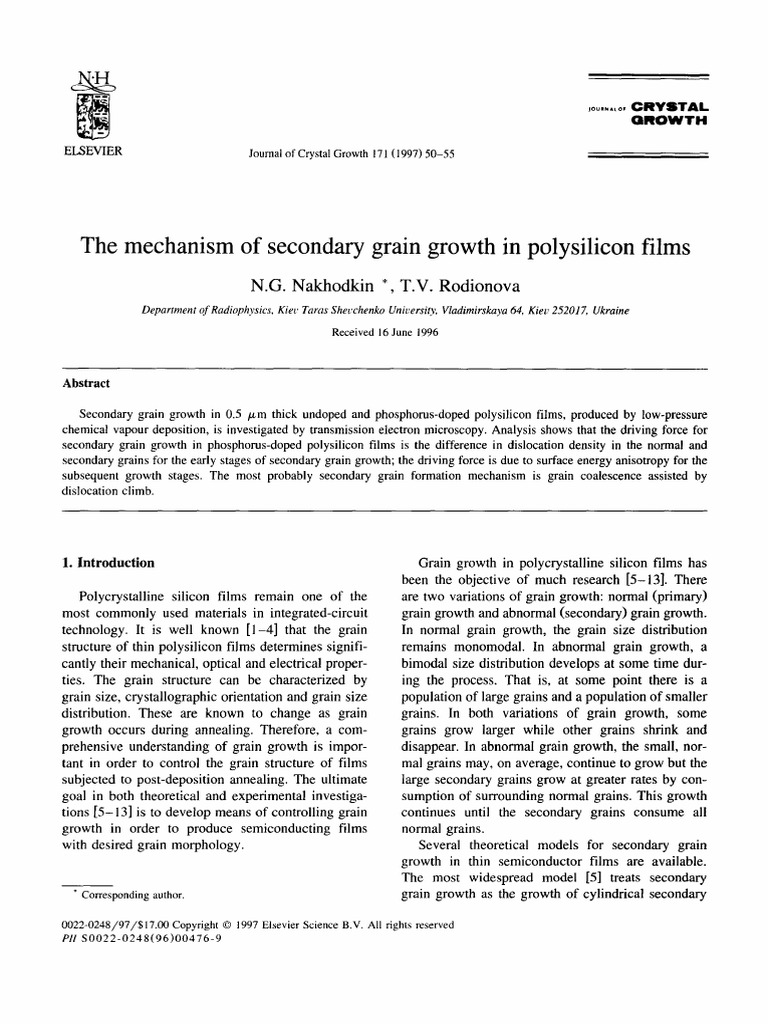 The Mechanism of Secondary Grain Growth in Polysilicon Films | PDF ...