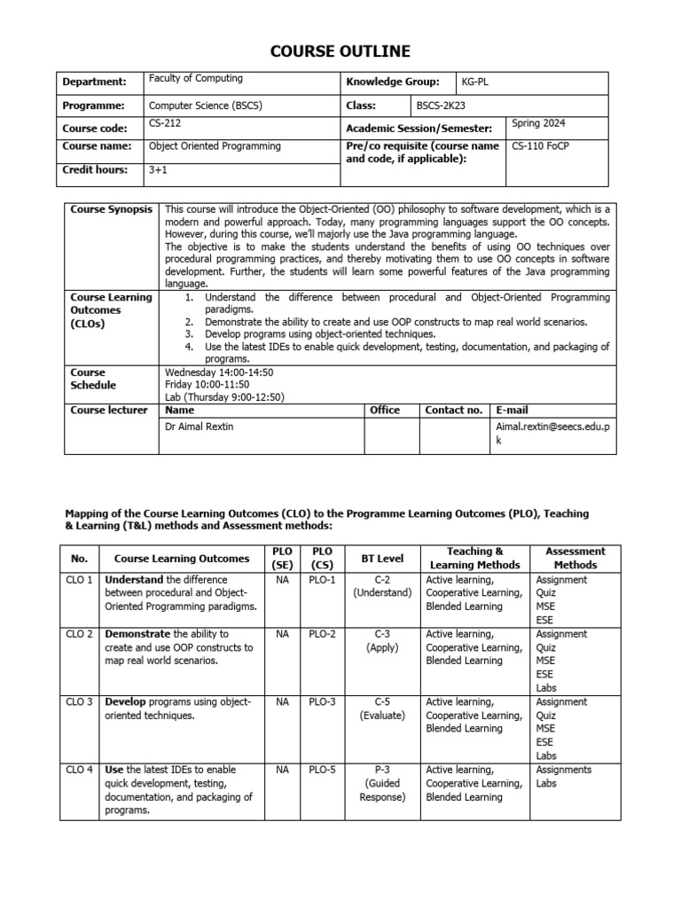 Course Ouline | PDF | Method (Computer Programming) | Class (Computer ... Course Ouline | PDF | Method (Computer Programming) | Class (Computer ...