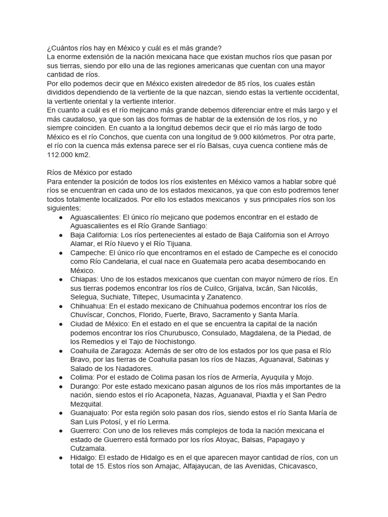 Ríos más grandes de México: guía completa | PDF | México | Río