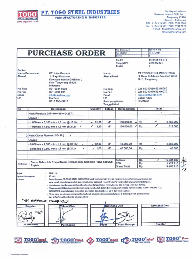 Pen'0342 TOGO STEEL (Atap, Dinding FibreLux, Flashing FibreAlum Dan ...