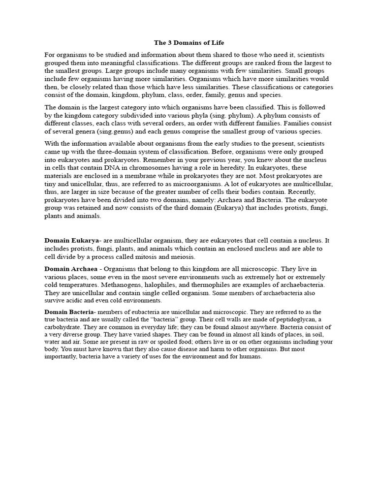 The 3 Domains of Life | Download Free PDF | Eukaryotes | Prokaryote