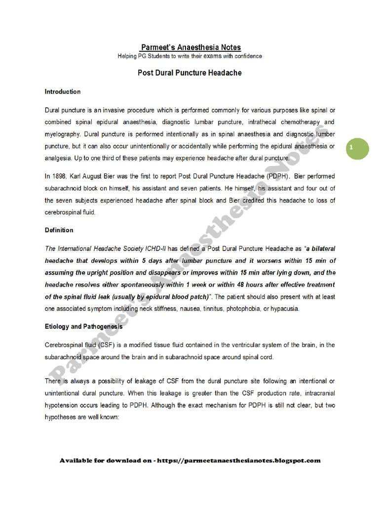 8 Post Dural Puncture Headache | PDF