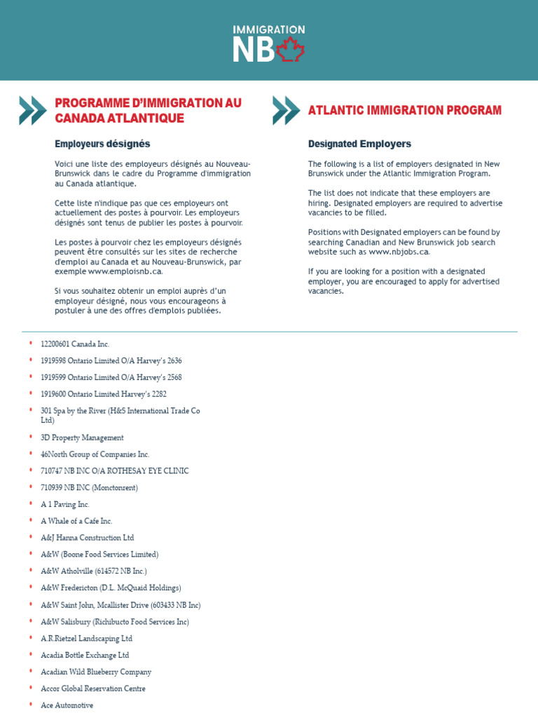 Designated Employers Employeurs Designes | PDF | New Brunswick