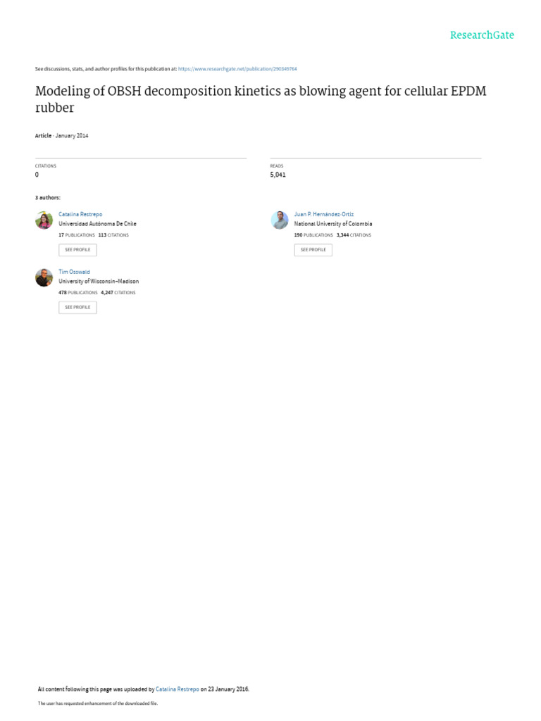 Modeling of OBSH Decomposition Kinetics As Blowing Agent For Cellular ...