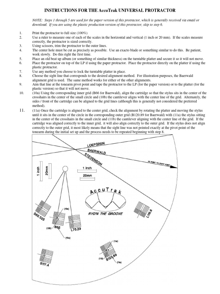 AccuTrak Protractor Setup Guide | PDF | Phonograph | Tools