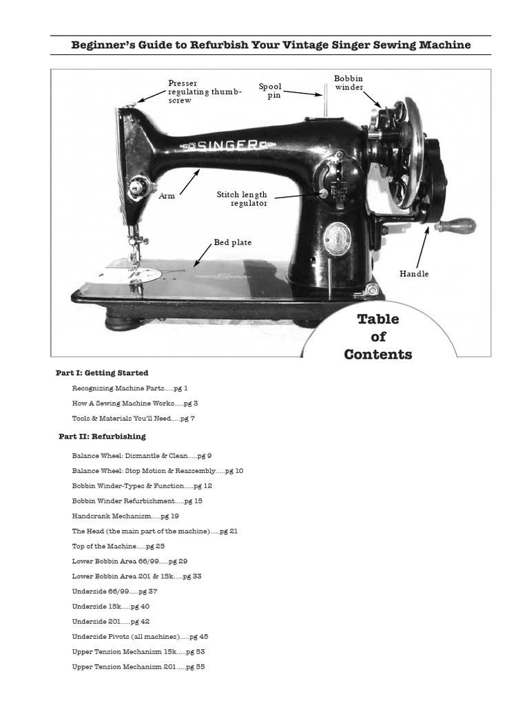 Beginner's Guide To Vintage Singer Sewing Machine Refurbishment | PDF ...