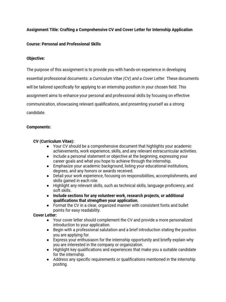 PPS Assignment-CV | PDF | Internship | Job Hunting