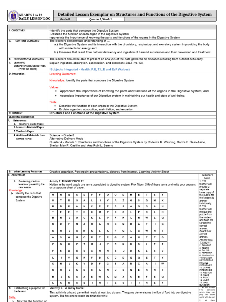 LE S8LT-IVa-13 | PDF | Digestion | Small Intestine