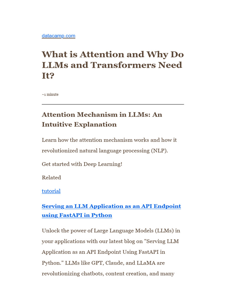 What Is Attention and Why Do LLMs and Transformers Need It DataCamp | PDF