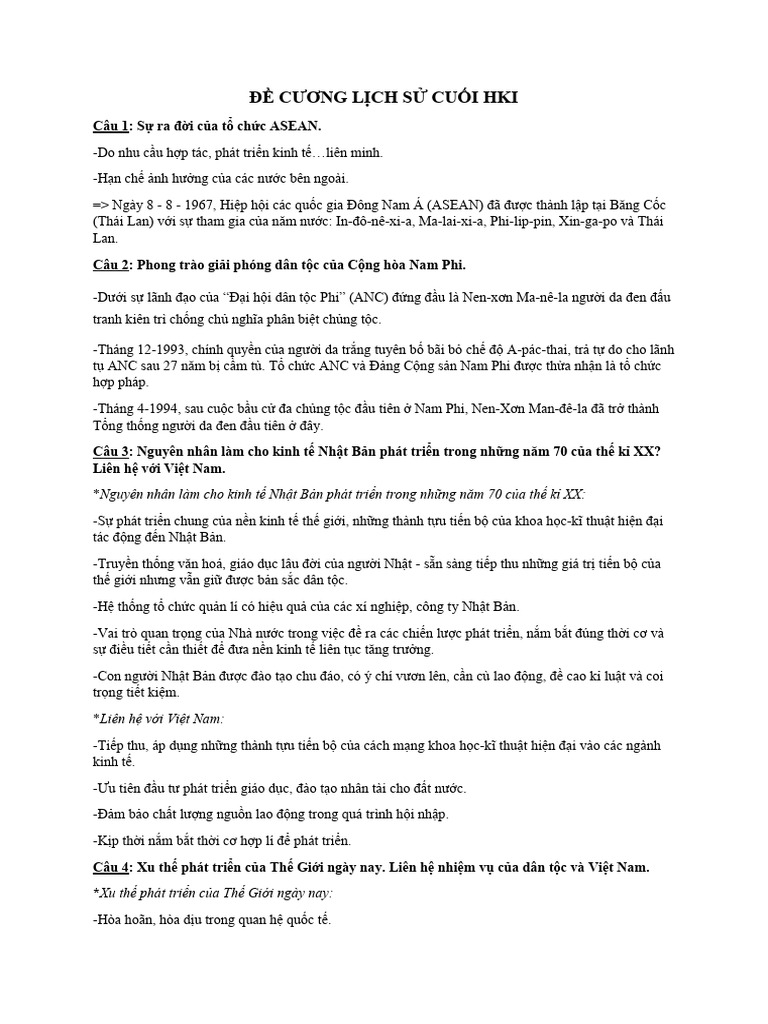 ĐỀ CƯƠNG LỊCH SỬ CUỐI HKI | PDF