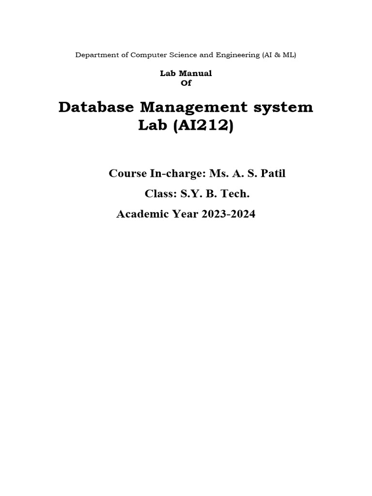AI212 - DBMS - Lab Manual | Download Free PDF | Information Technology ...