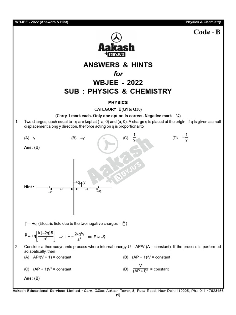 WBJEE-2021 Physics + Chemistry Q+Sol (DT 30-04-2022) Q 1 To 80 ) | PDF | Quantity | Physics