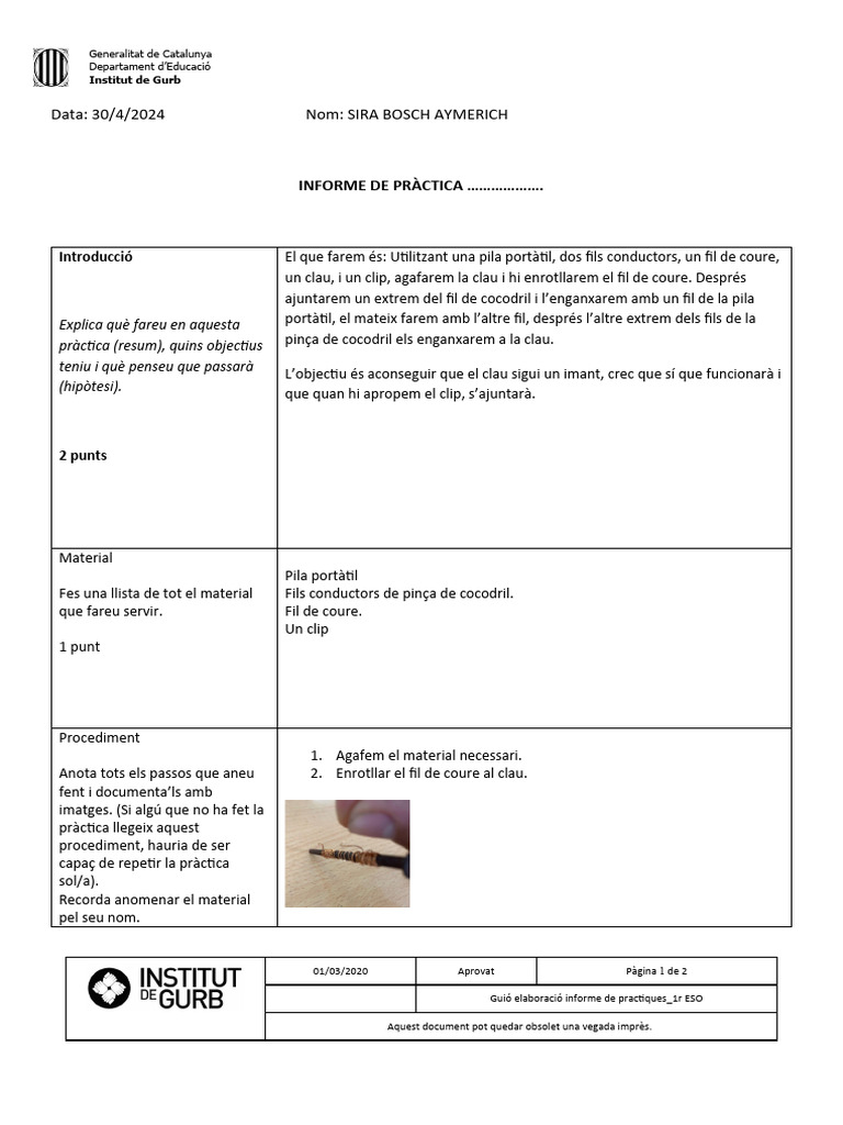 Guió Informe de Pràctiques Circuits Elèctrics | PDF
