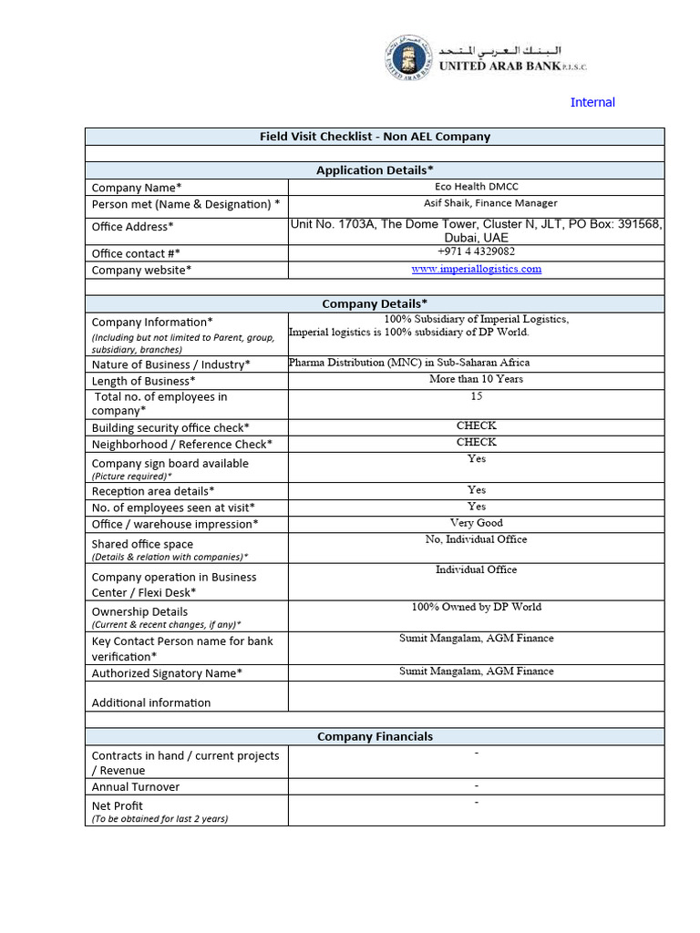 UAB - PF Field Visit Checklist | PDF | Business Economics | Economies