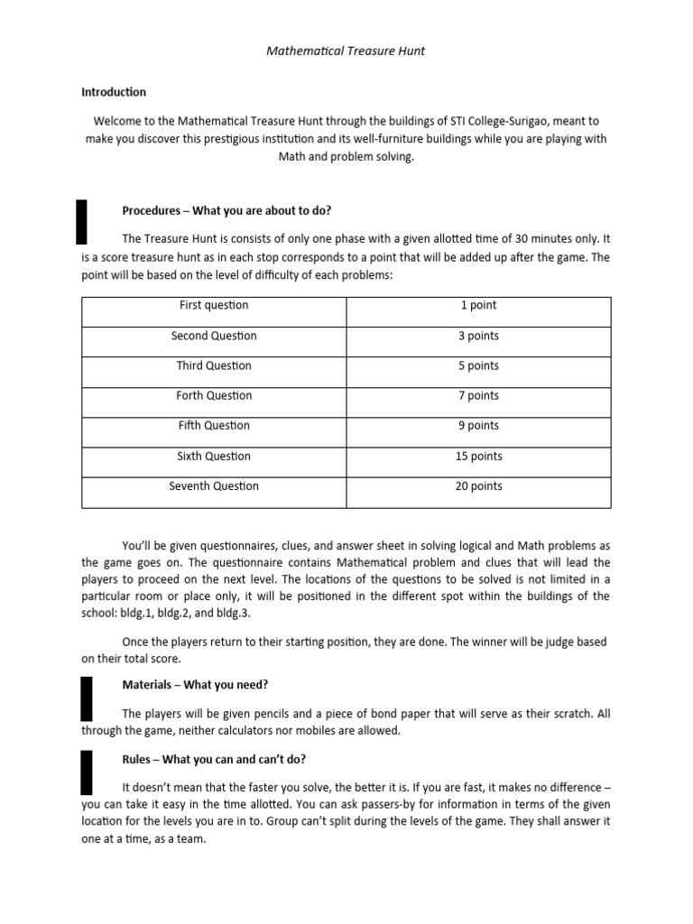 Treasure Hunt | PDF | Mathematics