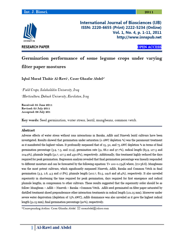 Germination Performance of Some Legume Crops Under Varying Filter Paper ...