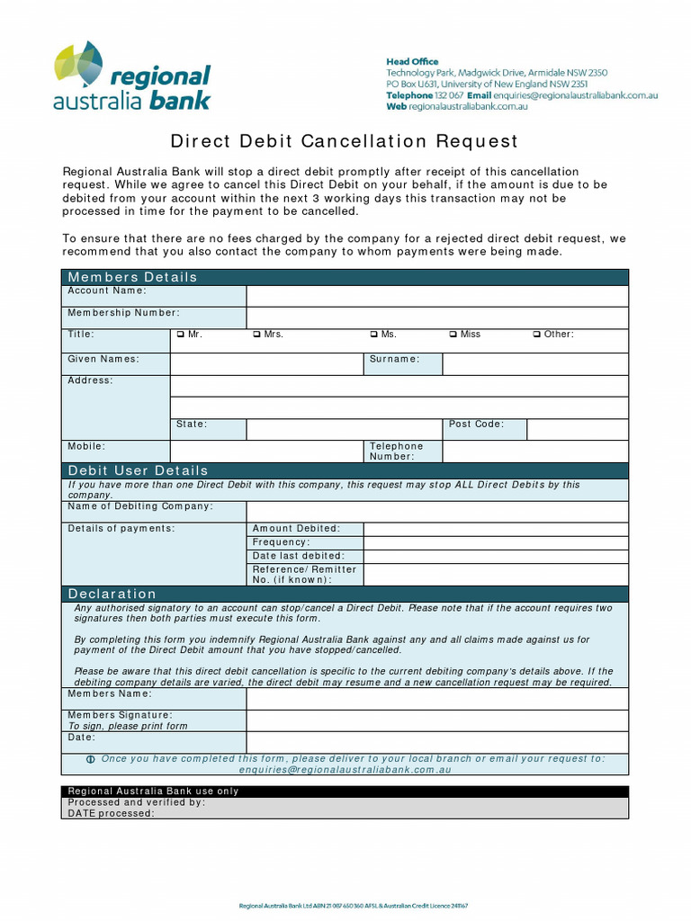 Direct Debit Cancellation Form | PDF | Finance & Money Management
