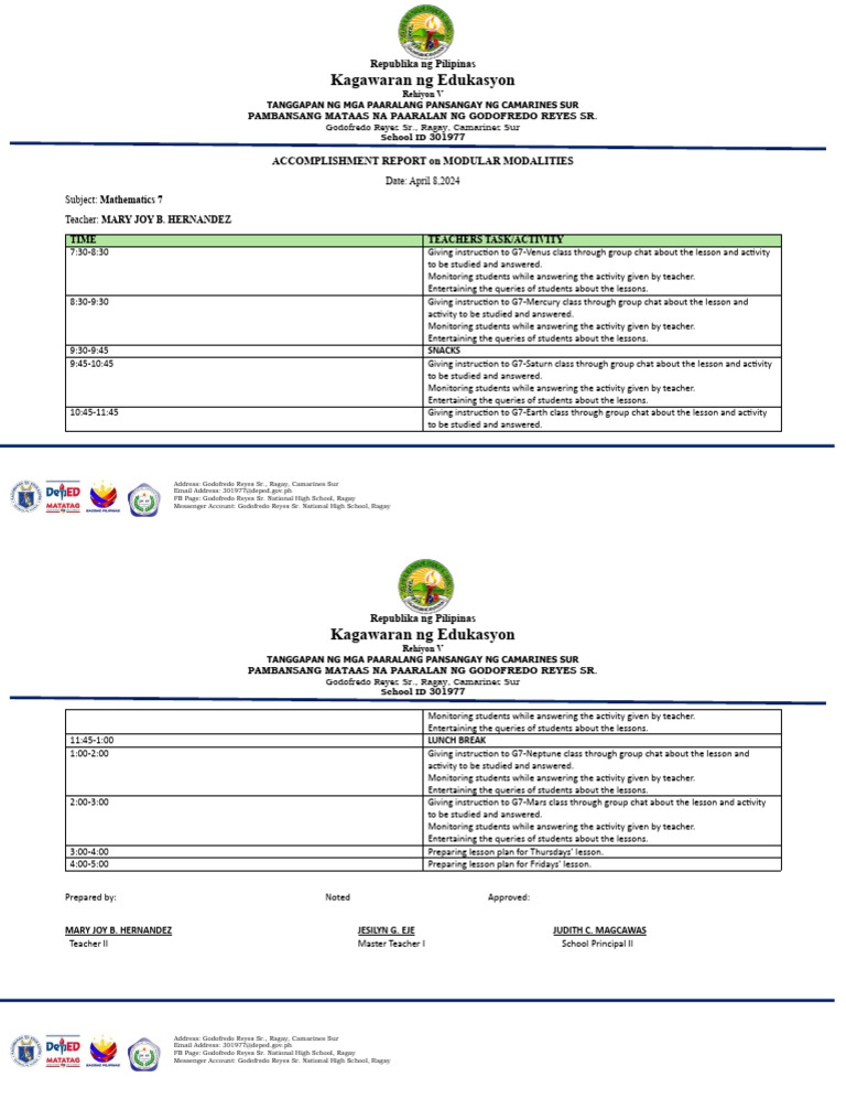 ACCOMPLISHMENT REPORT On MODULAR MODALITIES | PDF | Cognition | Human ...