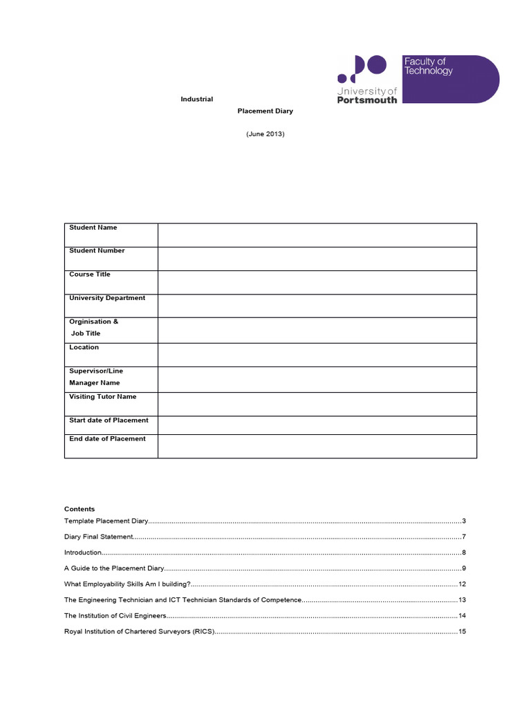 Word-2010-Format-Blank-Placement-Diary-Writing-Template | PDF | Engineering | Information Technology