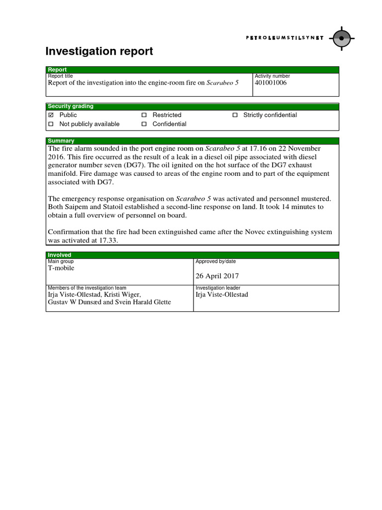 Scarabeo 5 Engine-Room Fire Investigation | PDF | Diesel Engine | Emergency