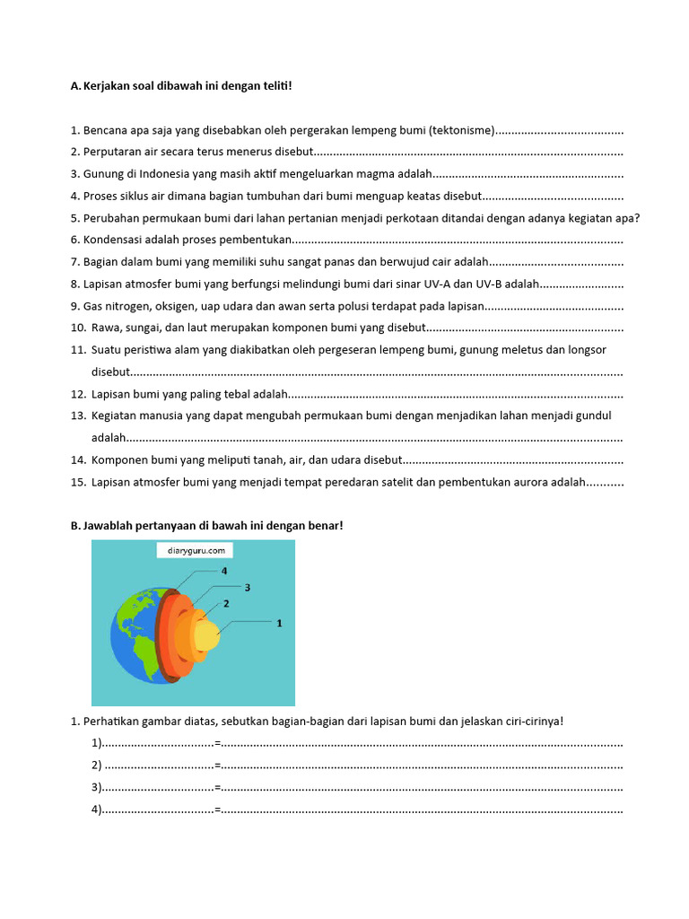 Soal Evaluasi IPAS Lapisan Bumi Kelas 5 | PDF | Ilmu Sosial