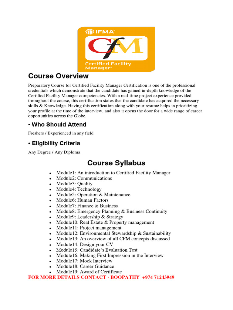 CFM Certification Course Overview | PDF | Career & Growth | Business