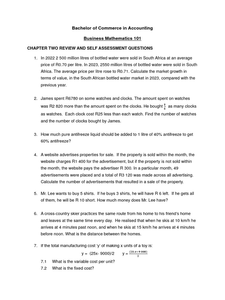 Chapter 2 Exercises Bus Maths | PDF | Bottled Water | Business