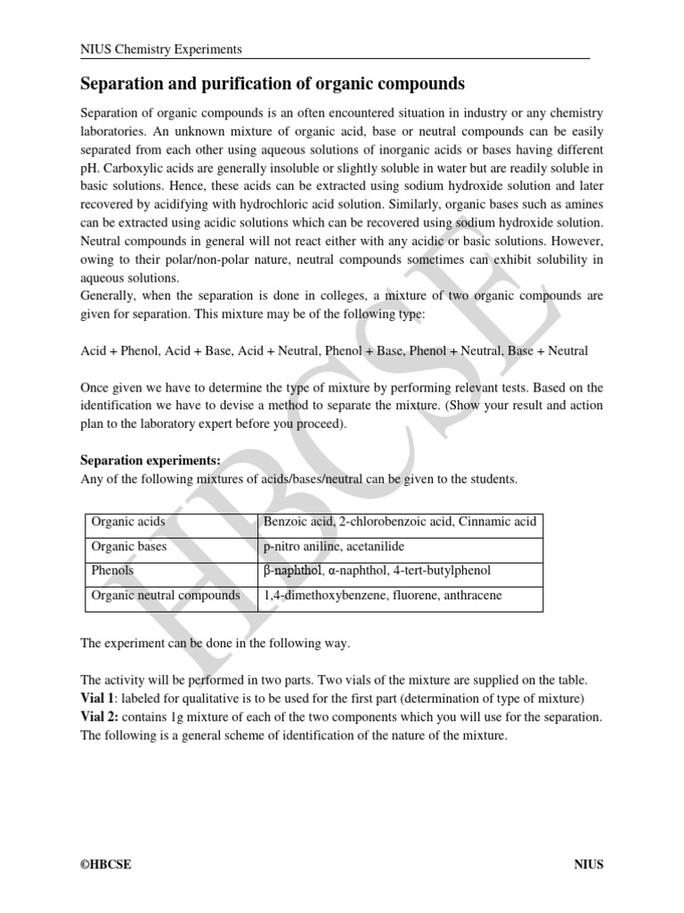 Separation-and-purification-of-organic-compounds | PDF | Acid | Solubility