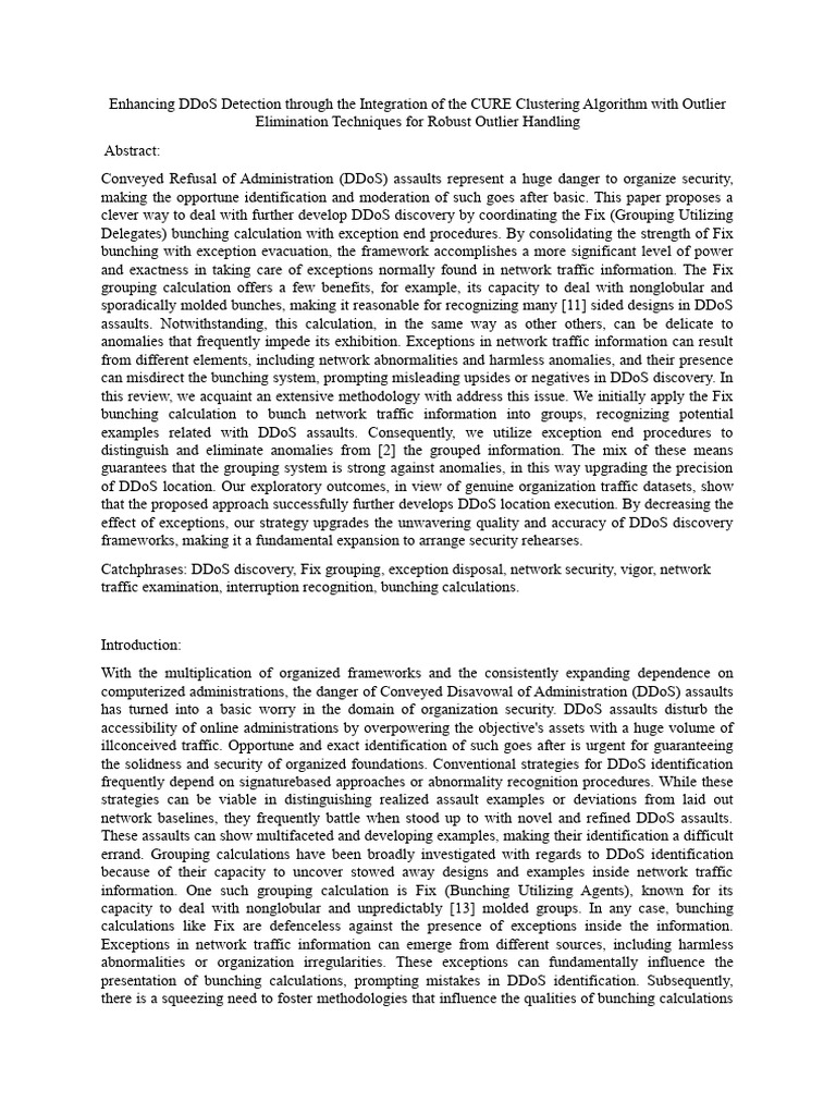 Enhancing DDoS Detection Through The Integration of The CURE Clustering ... Enhancing DDoS Detection Through The Integration of The CURE Clustering ...
