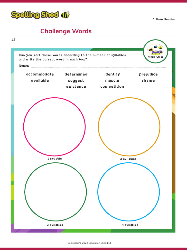 Spelling Shed 2022 - Stage 6 - Lesson 1 - Challenge Words - Worksheets ...