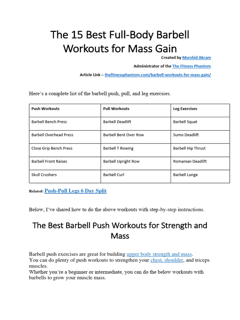 Full Body Barbell Workout For Mass PDF | PDF | Strength Training | Arm Full Body Barbell Workout For Mass PDF | PDF | Strength Training | Arm