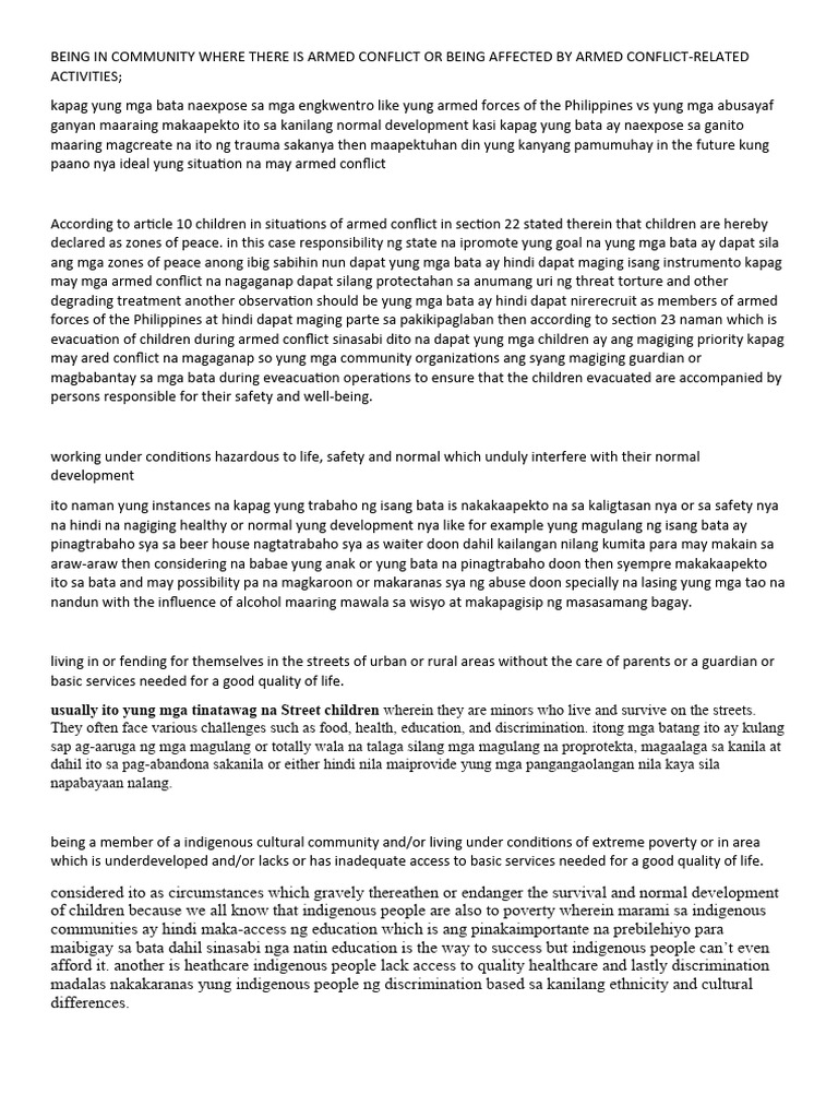 Being in Community Where There Is Armed Conflict or Being Affected by ...
