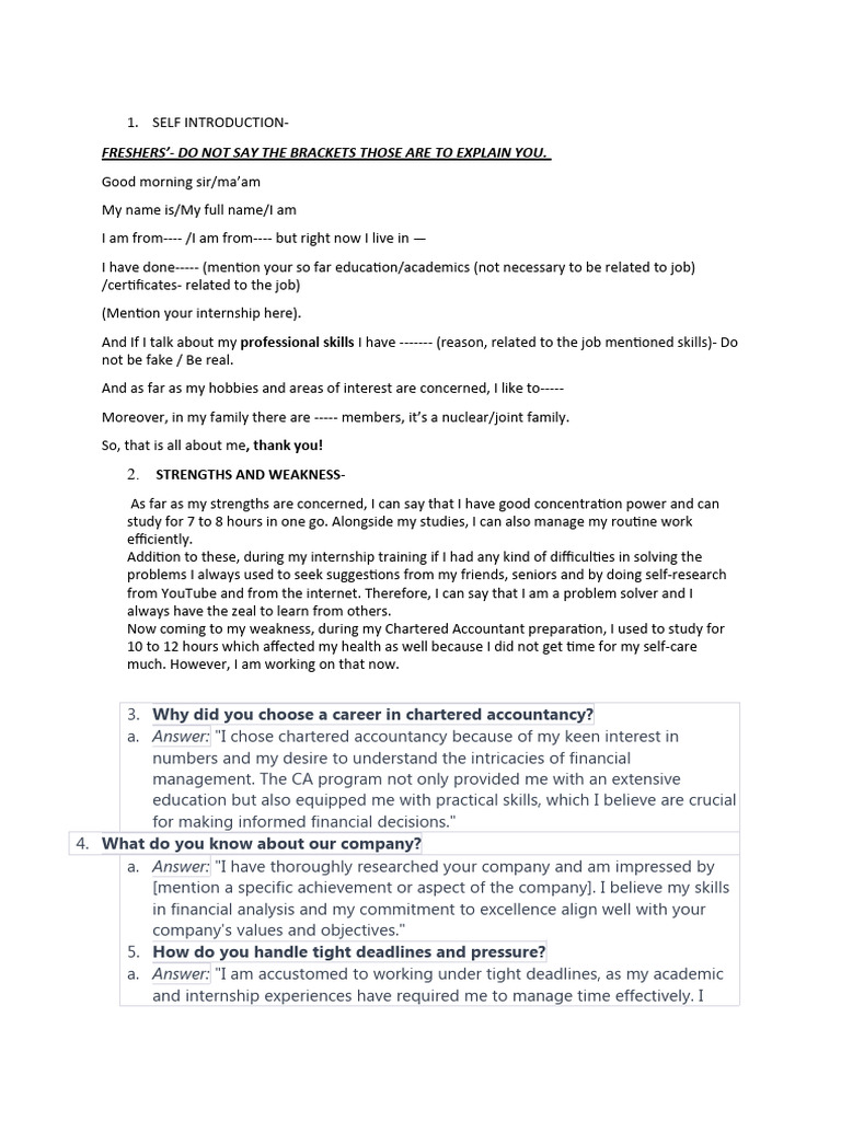 CA INTERVIEW QUESTIONS | PDF | Accounting | Goal