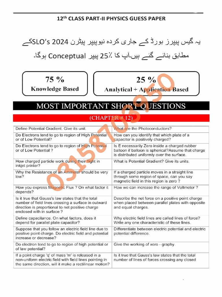 2nd Year Imp Physics Guess Paper 2024 | PDF