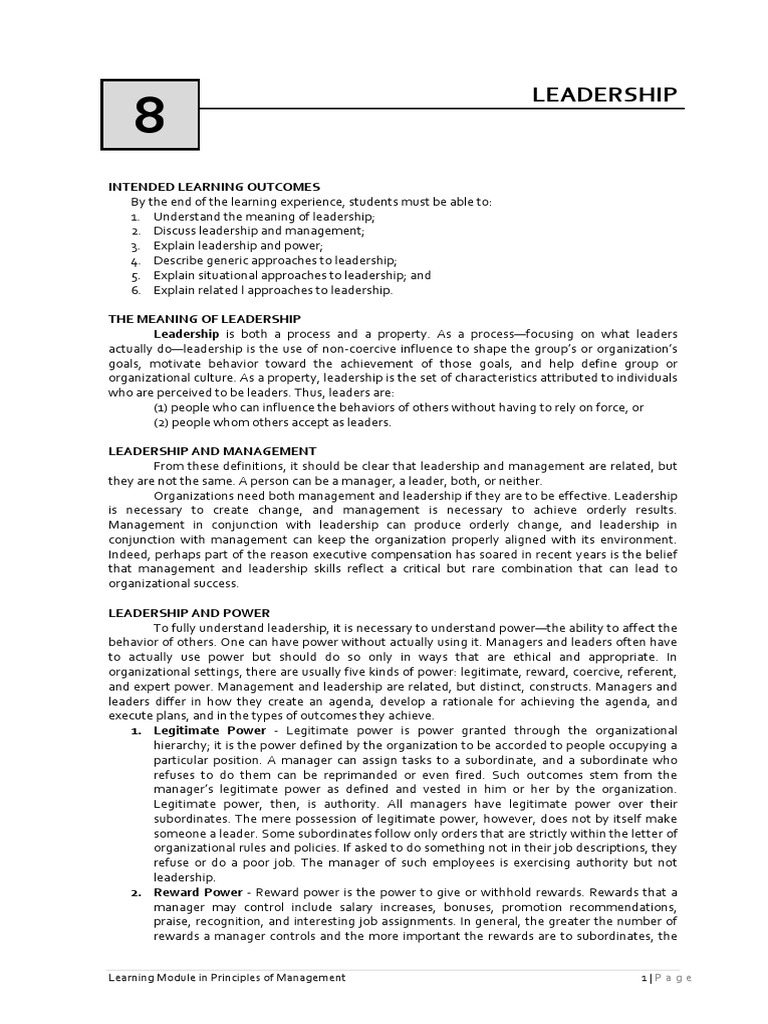Chapter 8 Leadership | Download Free PDF | Leadership | Power (Social ...