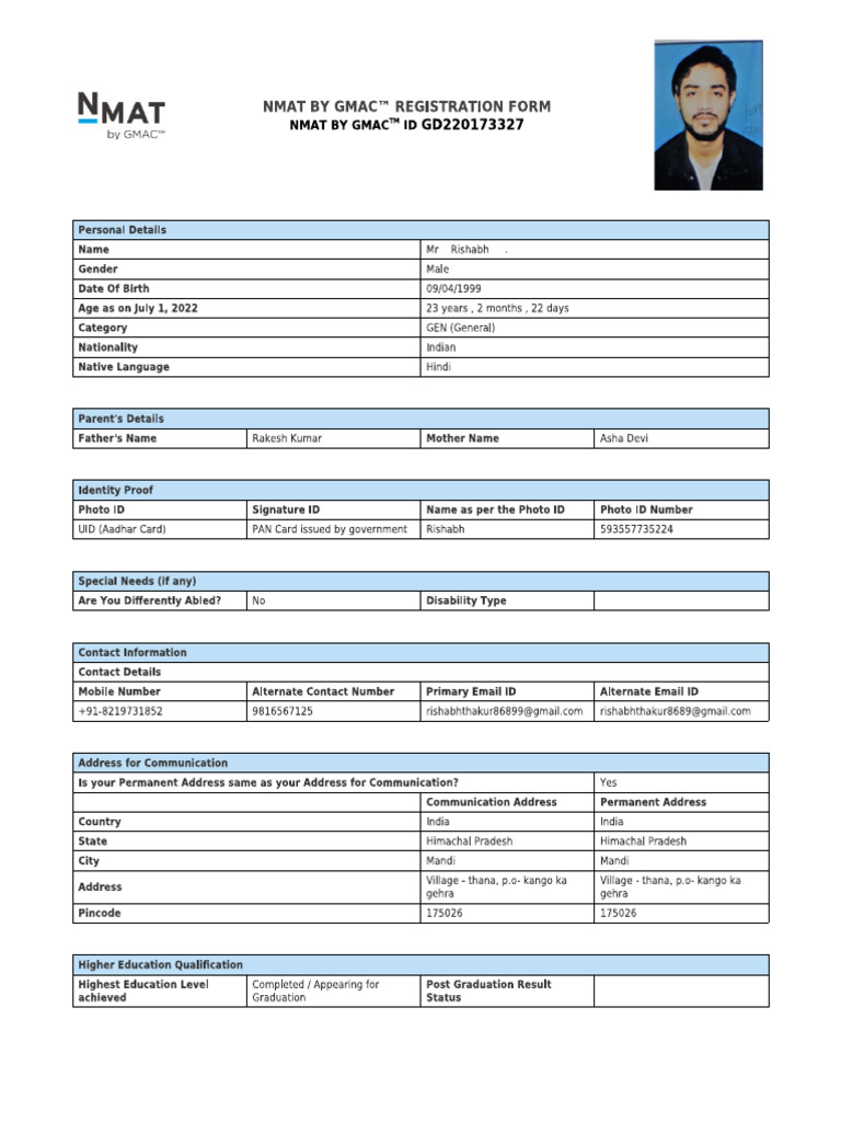 nmat registration form | PDF