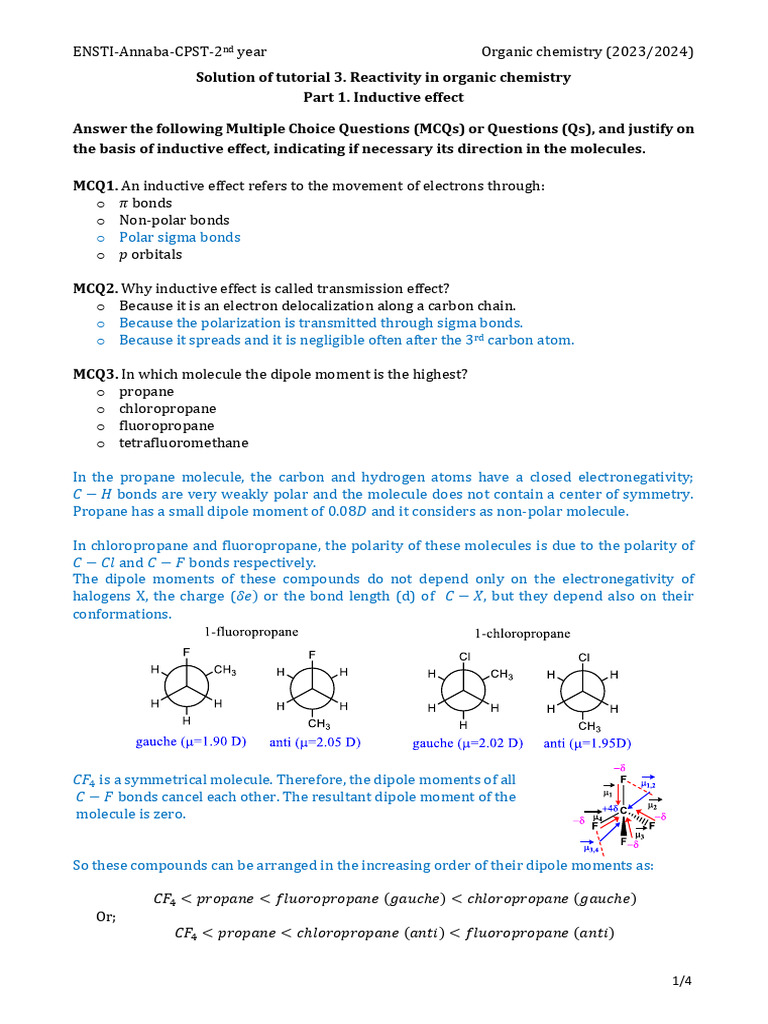 Solution of Tutorial 3-Part 1-1 | PDF | Chemical Polarity | Chemical Bond