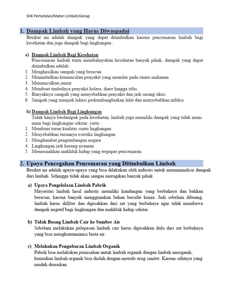 Materi 2 Dampak Limbah | PDF