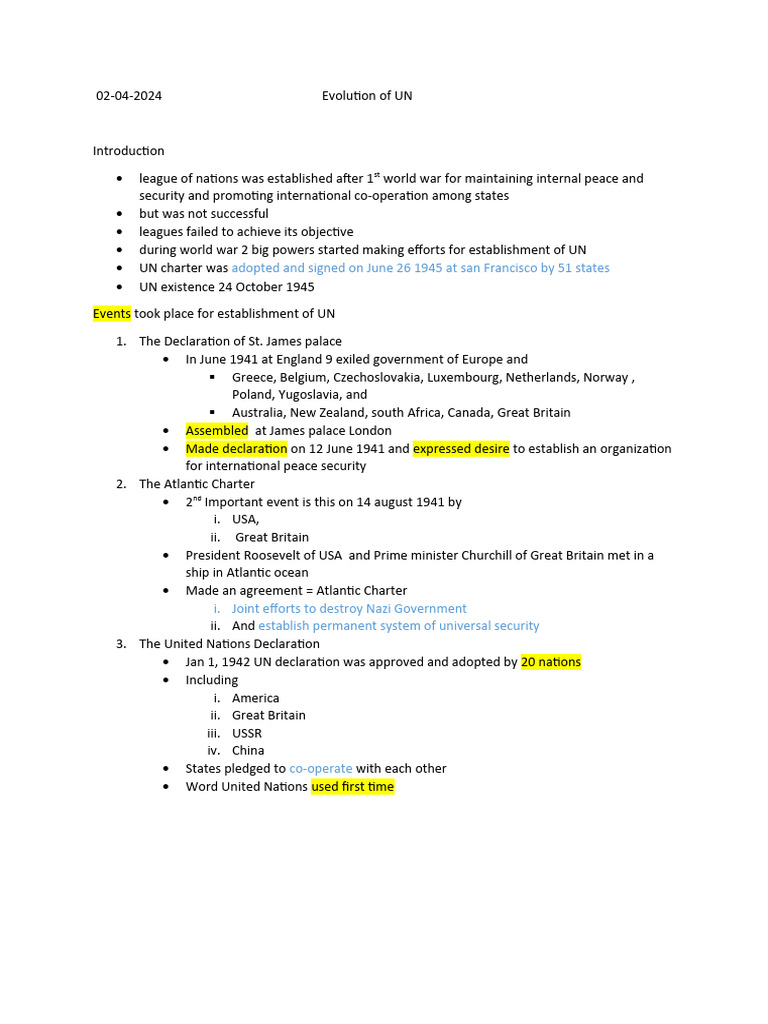 Evolution of UN | PDF | World Politics | United Nations