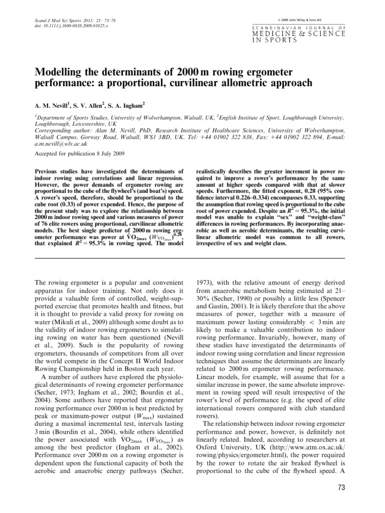 Modelling The Determinants of 2000 M Rowing Ergometer | PDF