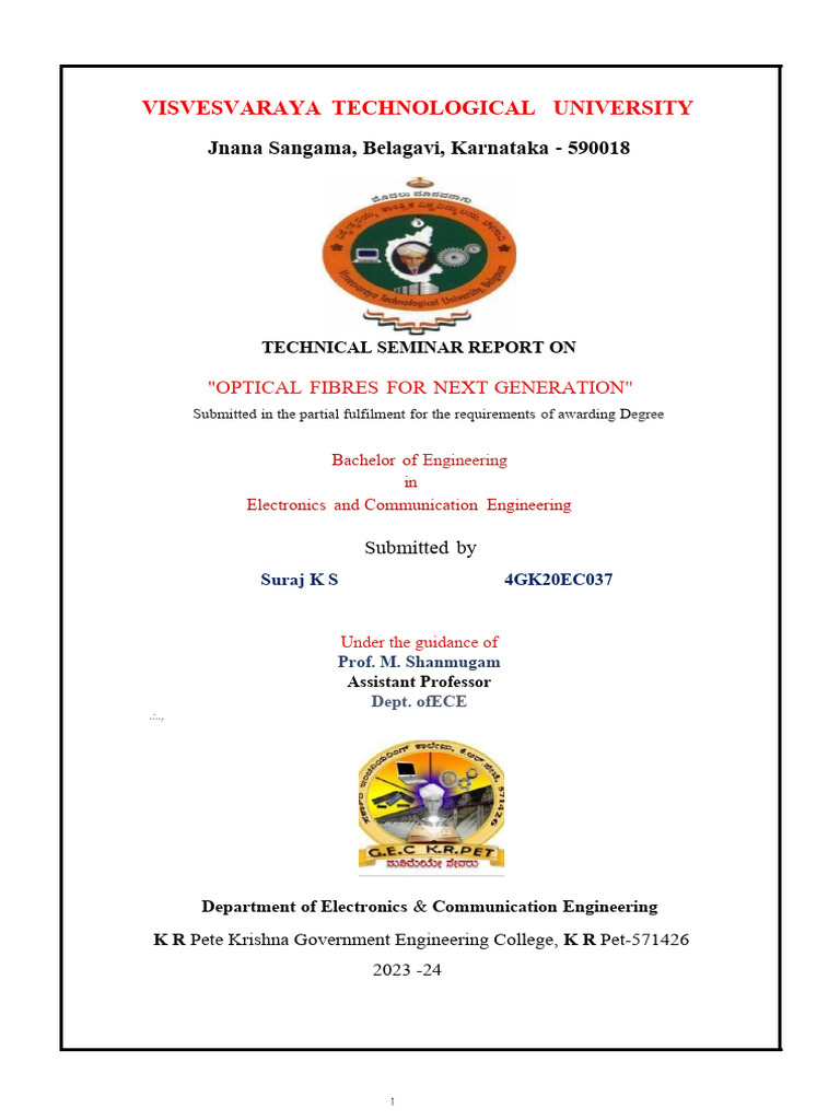 Suraj technical seminar final report last | PDF | Optical Fiber | Refraction