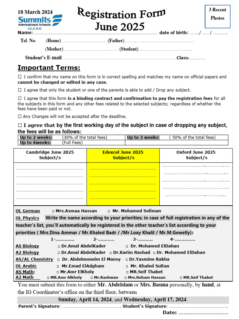June 2025 Reg Form | PDF | Science