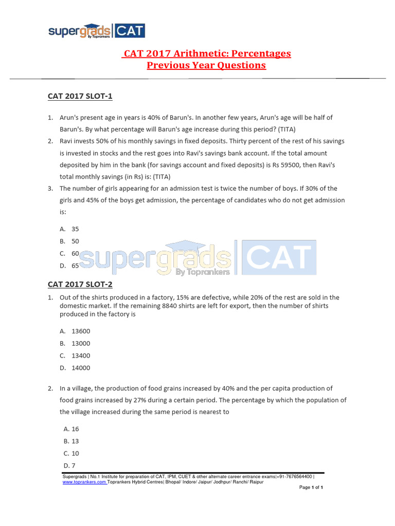 CAT_Percentages_PYQ_1 | PDF