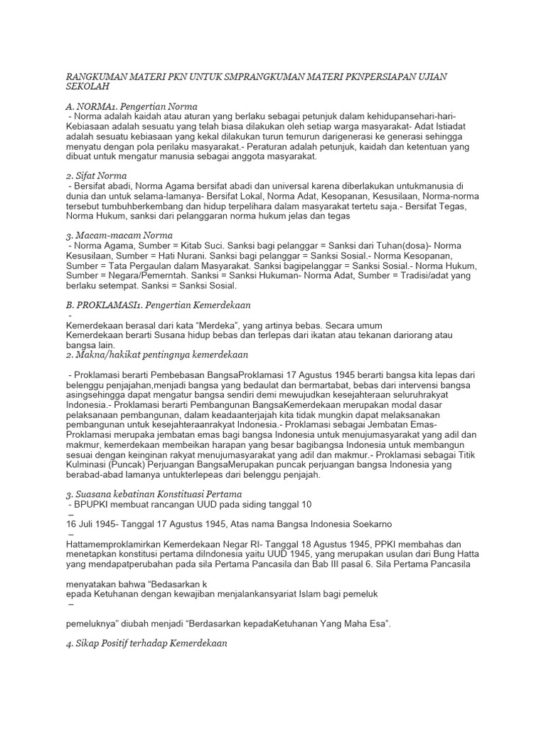 Rangkuman Materi PKN Untuk Smprangkuman Materi PKN Persiapan Ujian Sekolah | PDF