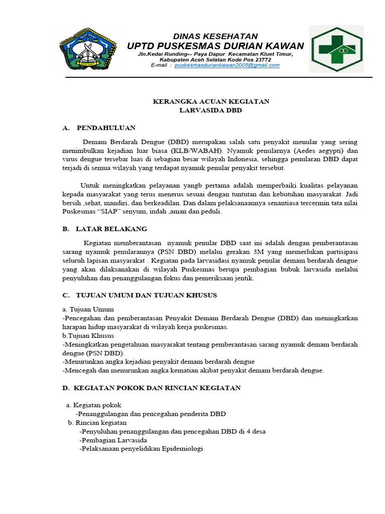 Kerangka Acuan Kegiatan Larvasida DBD | PDF | Kesehatan Holistik