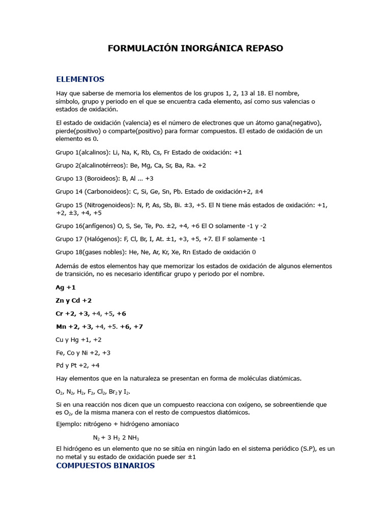 Tema 1. Formulación Inorgánica Edelv - Repaso | PDF | Hidróxido | Materiales